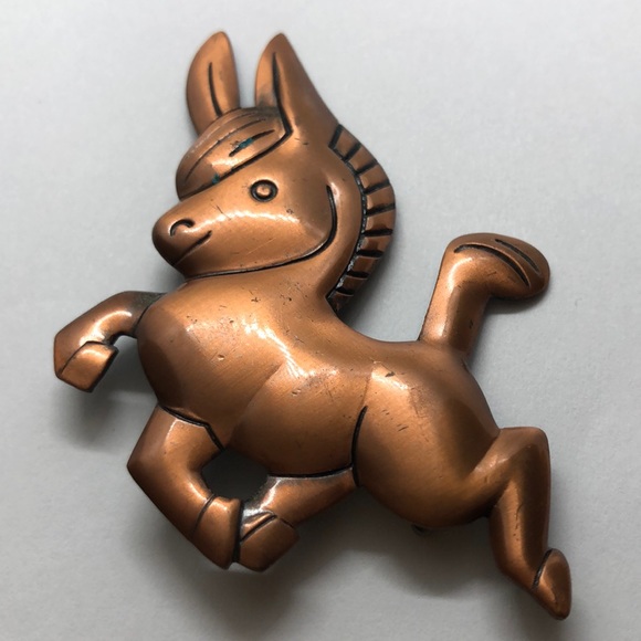 Vintage | Jewelry | Vtg Vintage Copper Trotting Donkey Brooch Pin ...